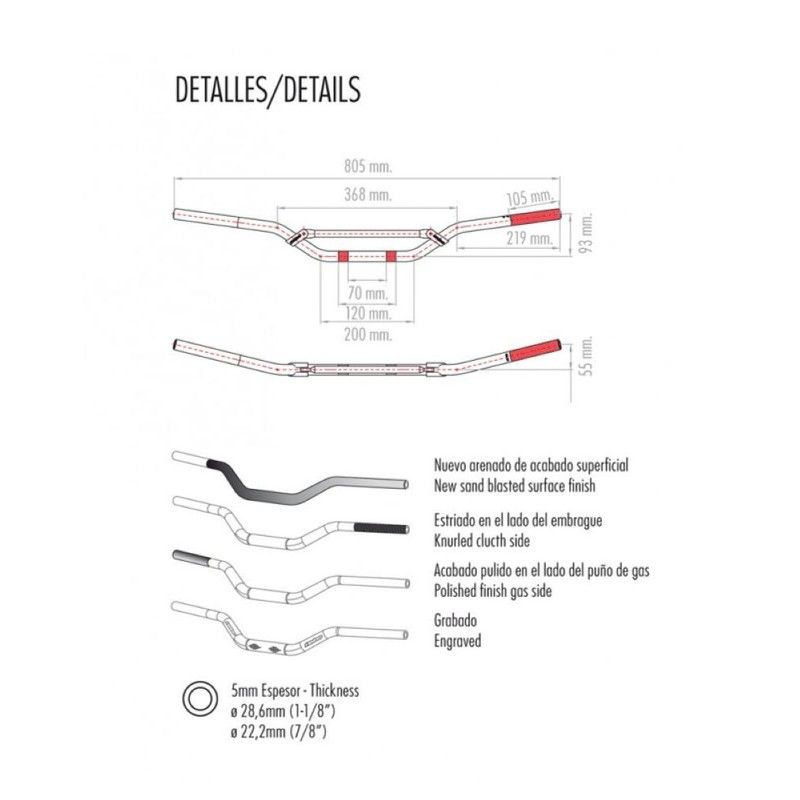 Manillar/handlebar enduro-cross double force bajo d.28,6 mm — Non Stop ...